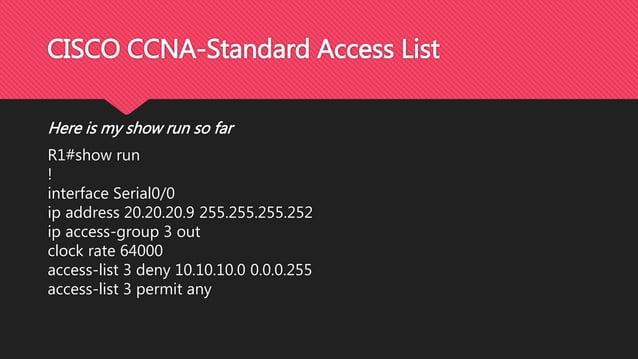 Cisco CCNA-Standard Access List | PPTX | Computer Networking | Computing