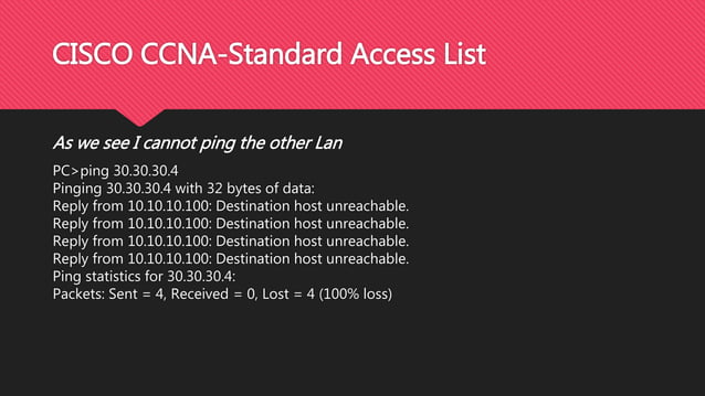 Cisco CCNA-Standard Access List | PPTX | Computer Networking | Computing