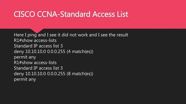 Cisco CCNA-Standard Access List | PPTX | Computer Networking | Computing