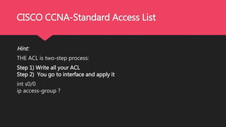 Cisco CCNA-Standard Access List | PPTX | Computer Networking | Computing