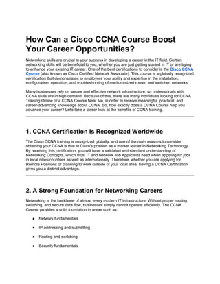 Cisco CCNA Course Boost Your Career Opportunities | DOCX
