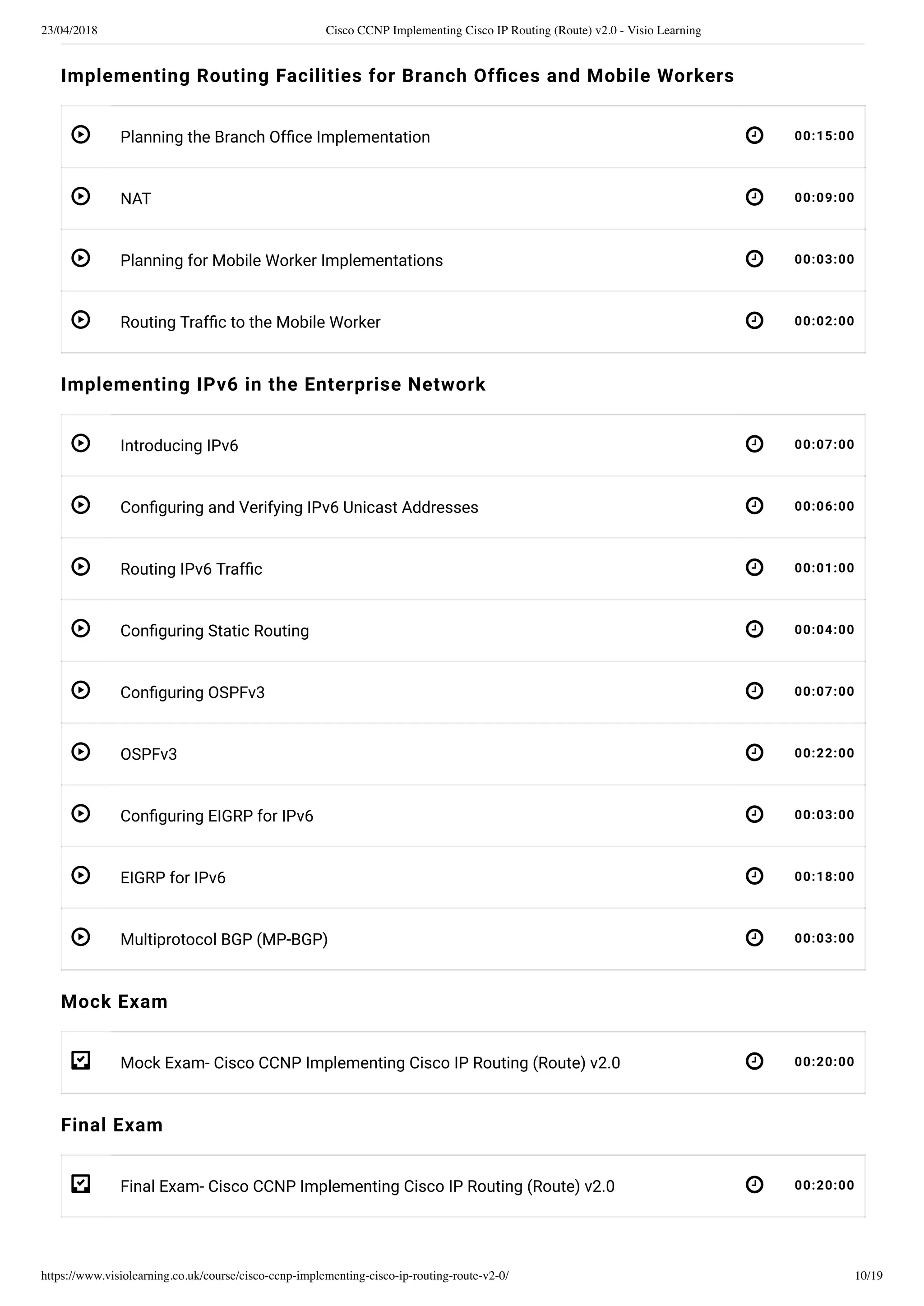 Cisco ccnp implementing cisco ip routing (route) v2.0 - Visio Learning