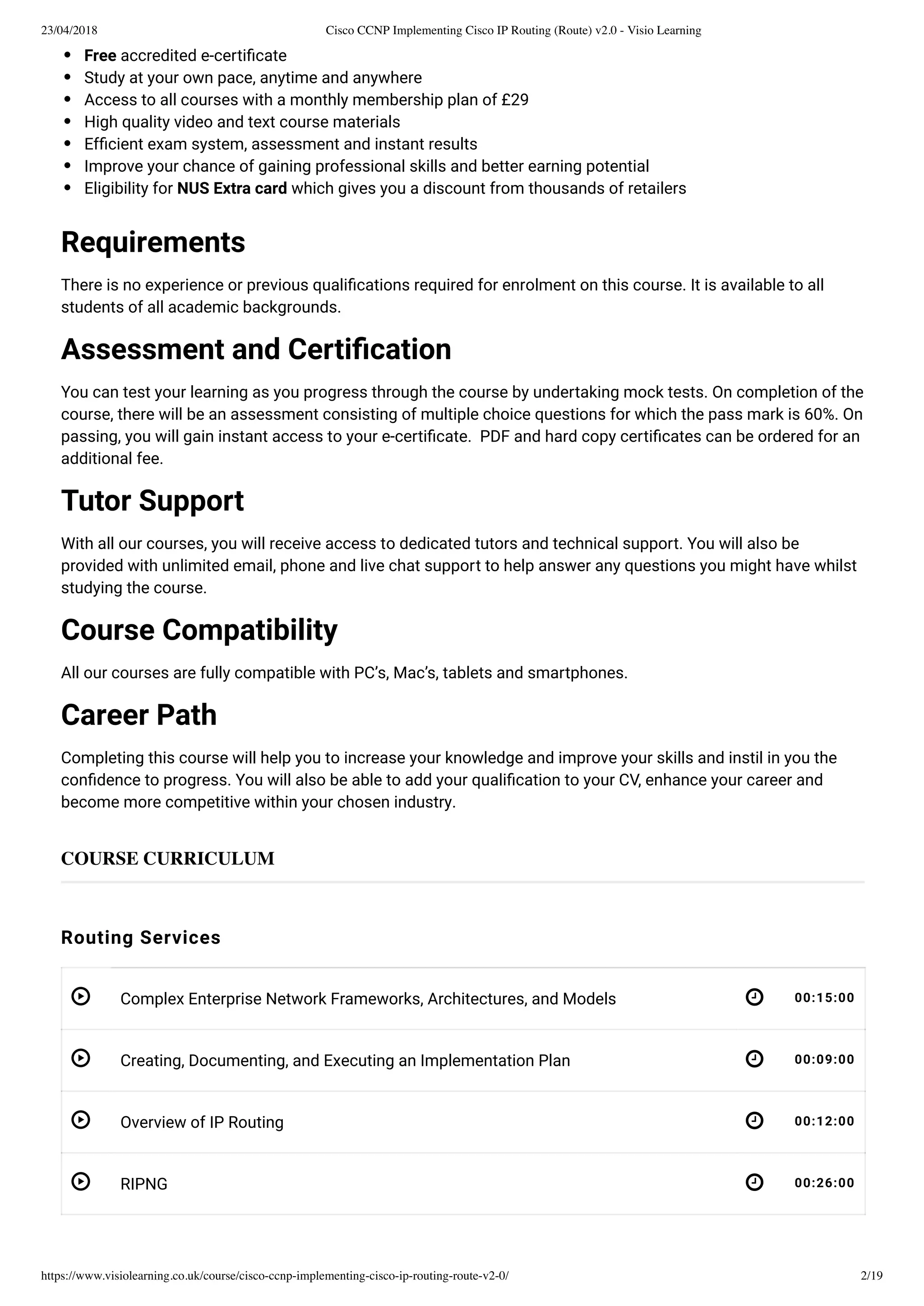 Cisco ccnp implementing cisco ip routing (route) v2.0 - Visio Learning