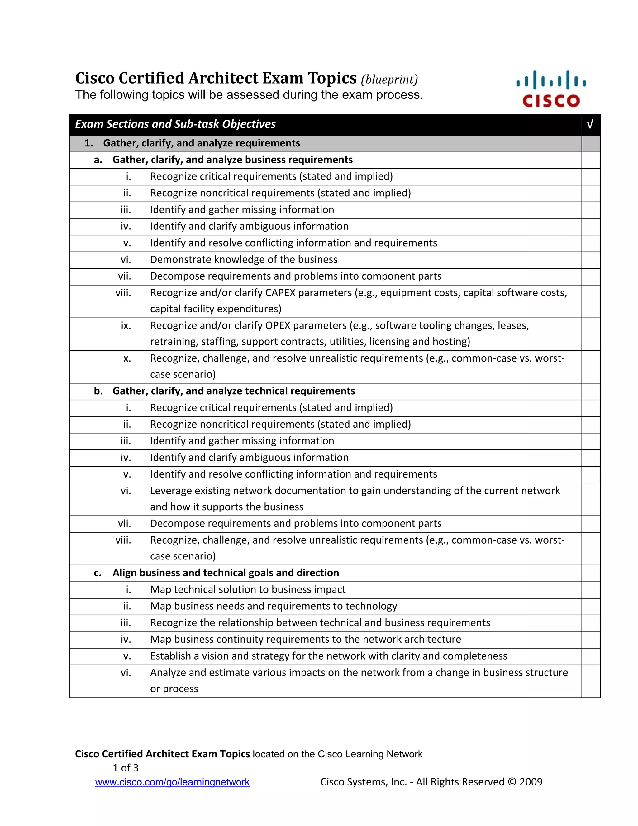 Cisco Certified Architect Exam Topics -CCAr | PDF
