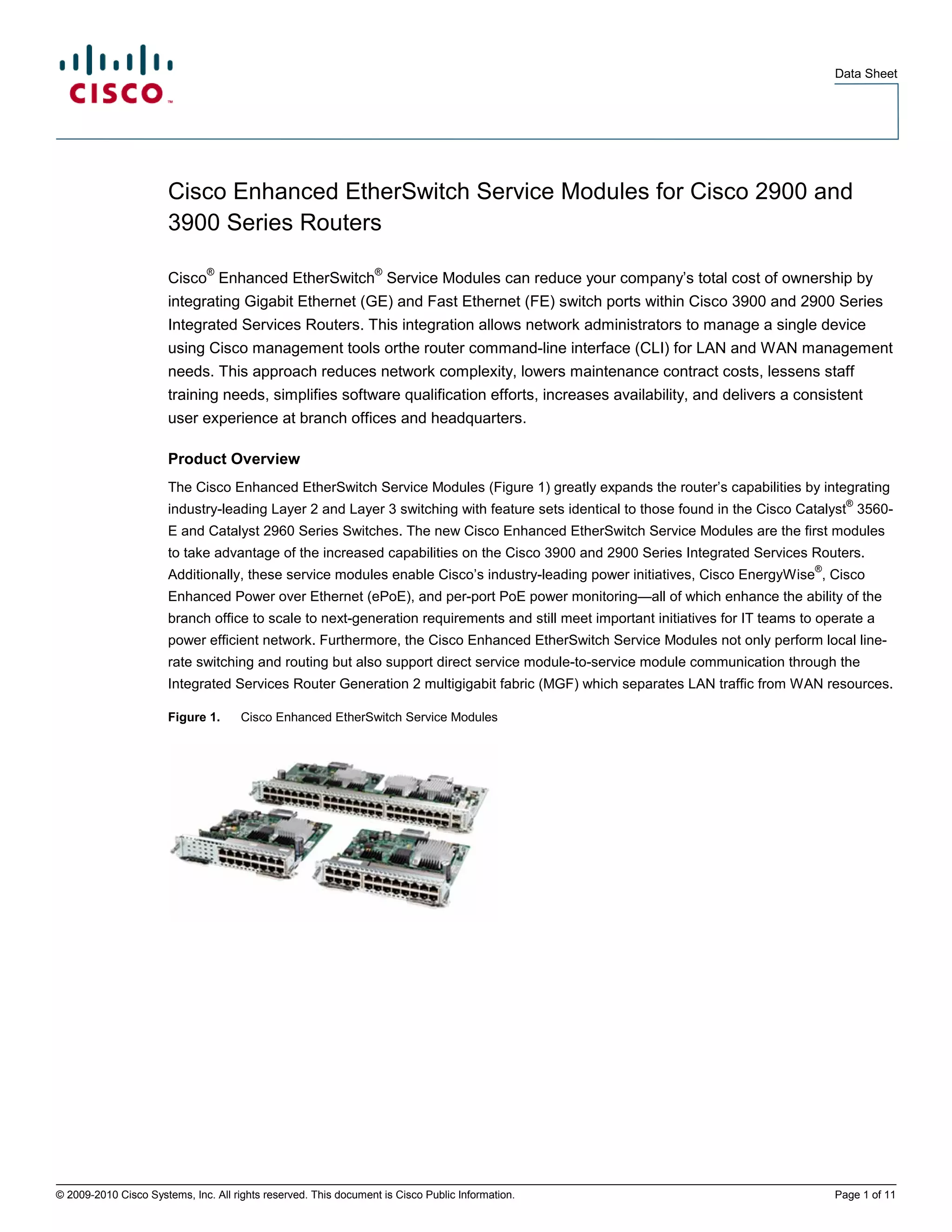 Cisco enhanced ether switch service modules for cisco 2900 and 3900 series routers. | PDF