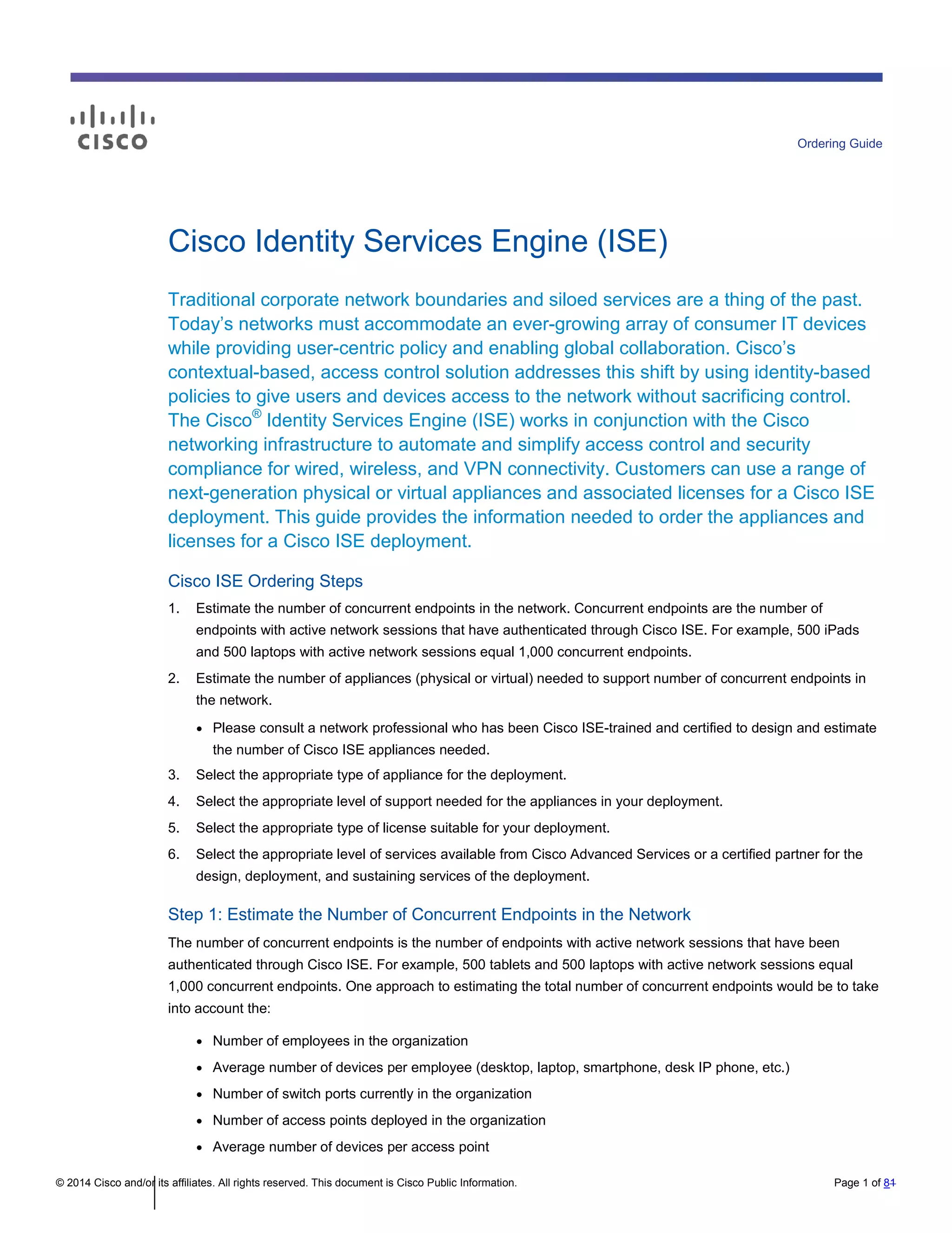 Cisco identity services engine (ise) ordering steps & guide | PDF