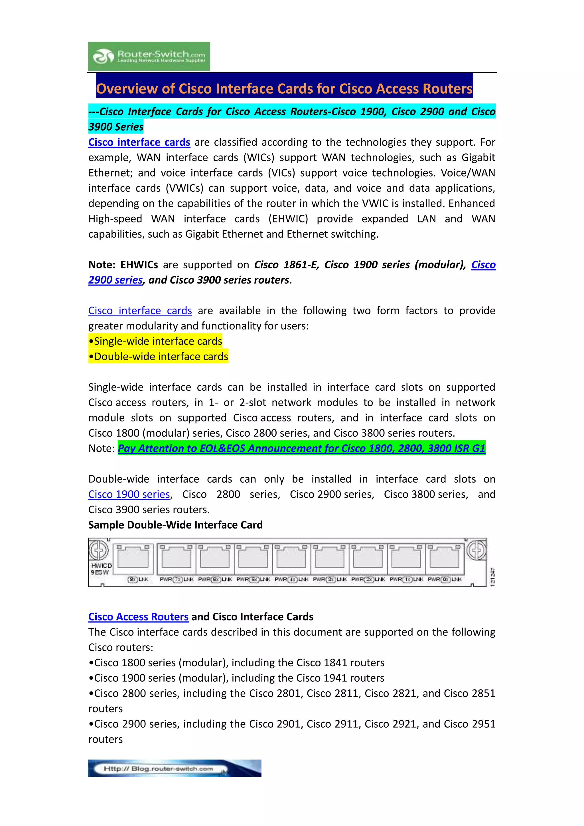 Cisco Interface Cards For Cisco 1900 Cisco 2900 And Cisco 3900 Series Docx