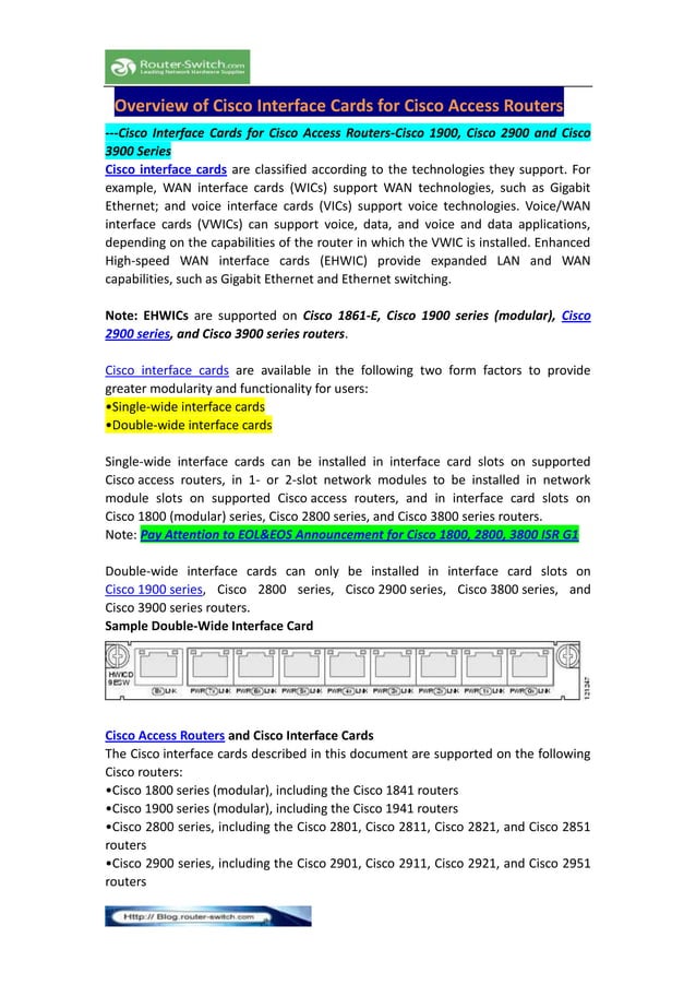 Cisco interface cards for cisco 1900, cisco 2900 and cisco 3900 series ...