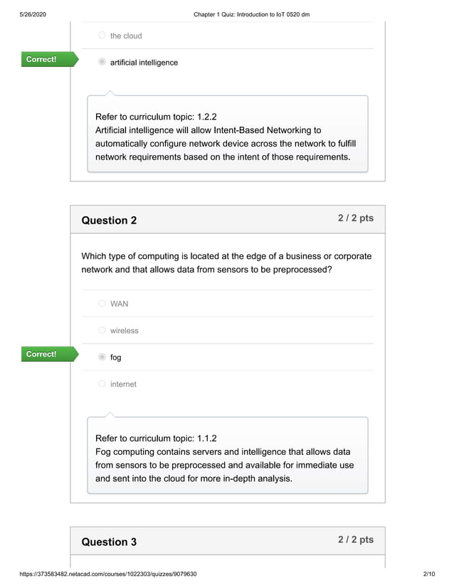 Cisco introduction to iot chapter 1 quiz | PDF