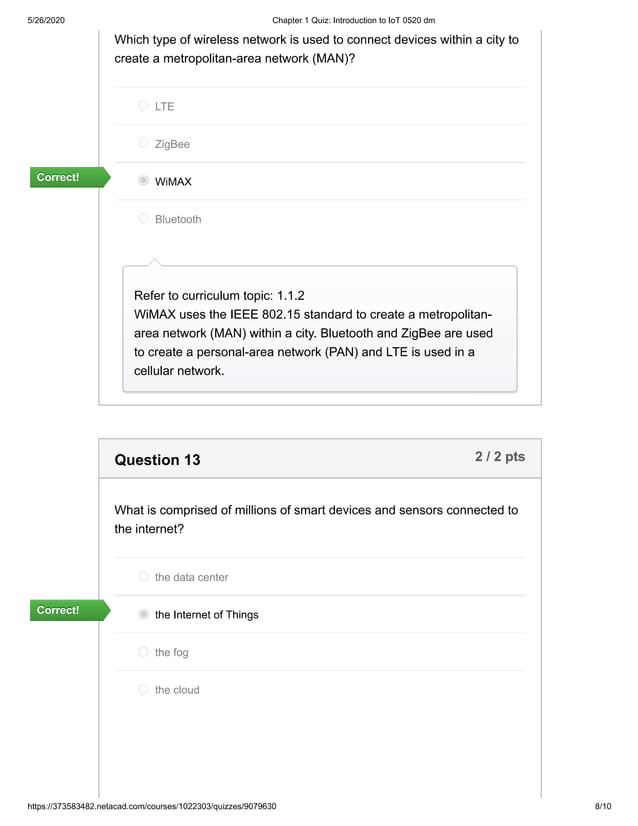 Cisco introduction to iot chapter 1 quiz | PDF