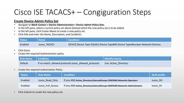 Cisco ise jun os and ios xr - tacacs+ integration | PPTX