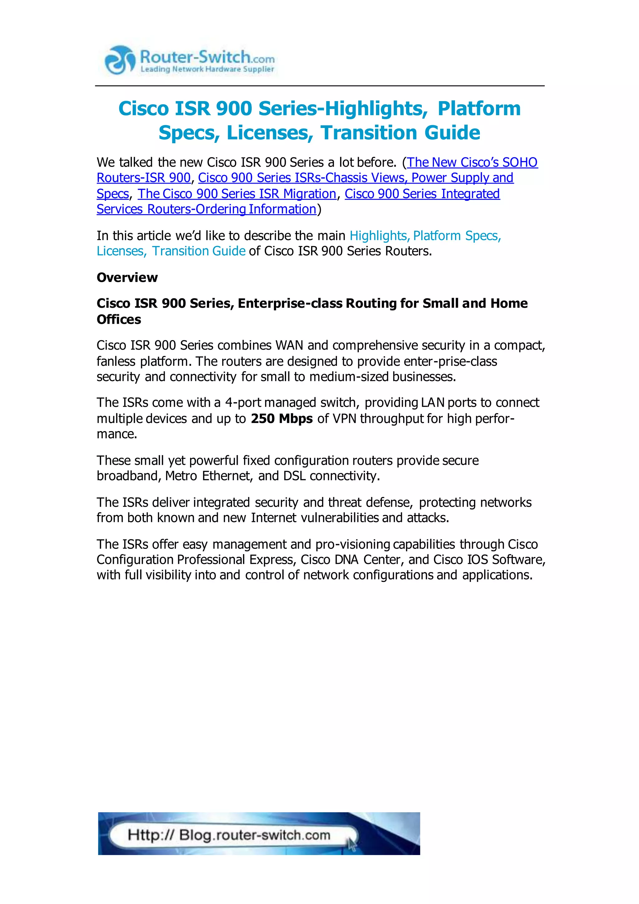 Cisco isr 900 series highlights, platform specs, licenses, transition ...