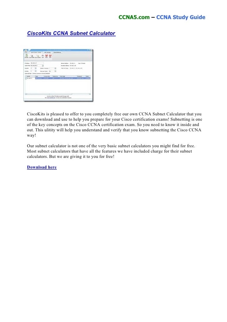 Cisco Kits Ccna Subnet Calculator 