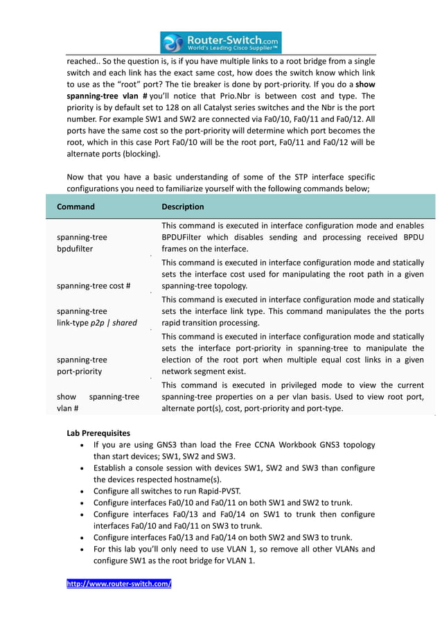 Cisco lab, guide to configure interface stp attributes | PDF