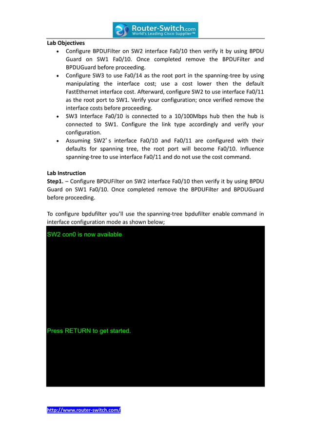 Cisco lab, guide to configure interface stp attributes | PDF