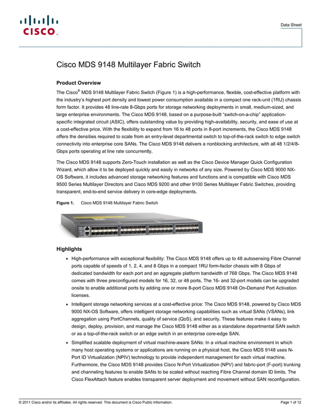 Cisco MDS 9148 Multilayer Fabric Switch | PDF