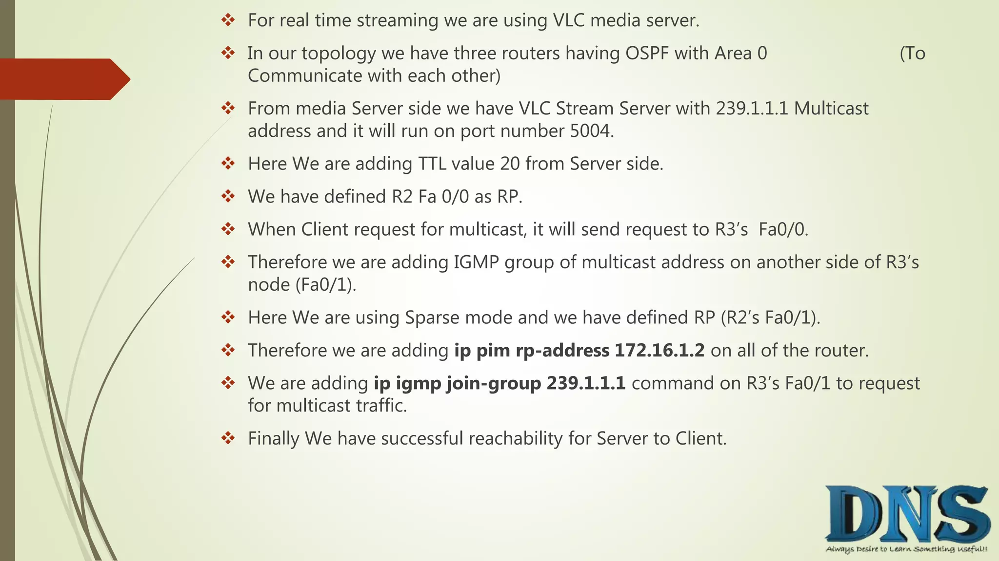 Cisco multicast routing with vlc player | PPTX