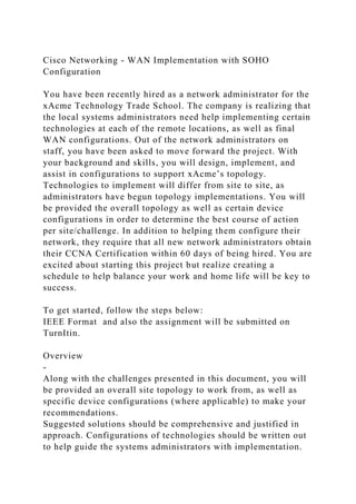 Cisco Networking - WAN Implementation with SOHO ConfigurationYou.docx