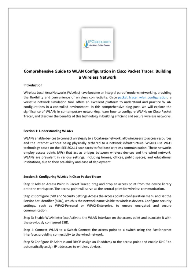 WLAN Packet Tracer Configuration | WLAN Configuration ⋆ IpCisco | PDF | Computer Networking ...