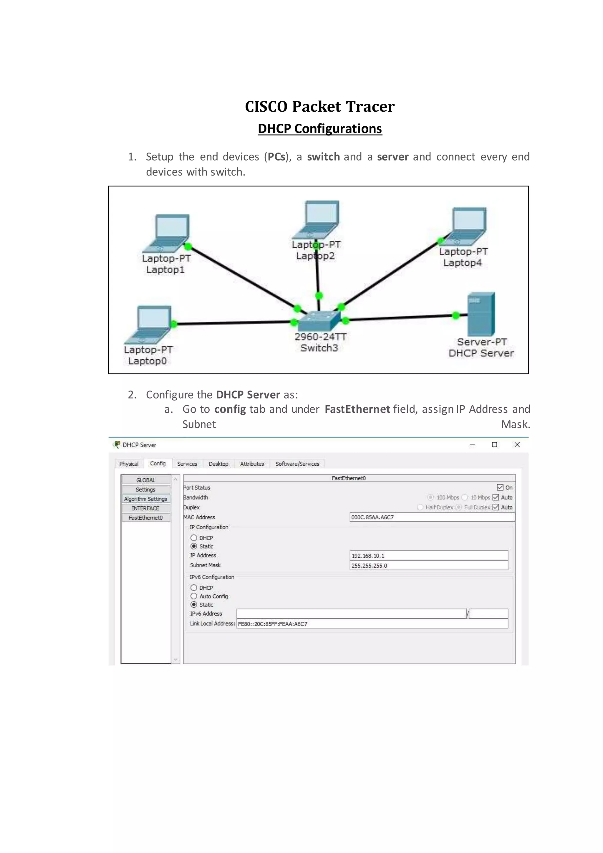 Cisco Packet Tracer Dhcp Docx Computer Networking Computing