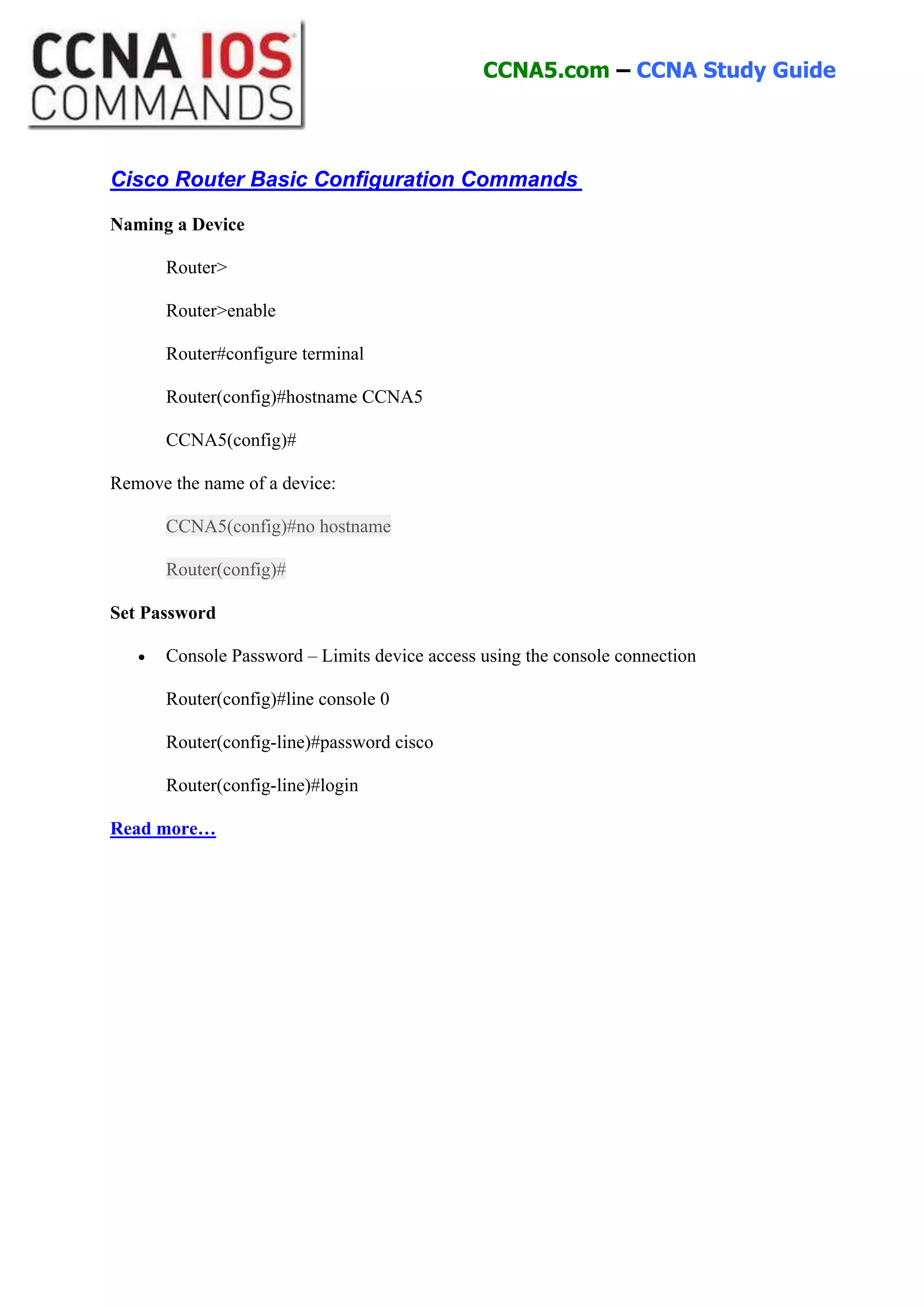 Cisco Router Basic Configuration Commands Pdf