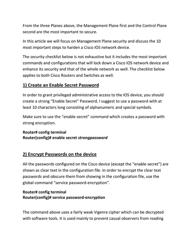 Cisco Router and Switch Security Hardening Guide | PDF