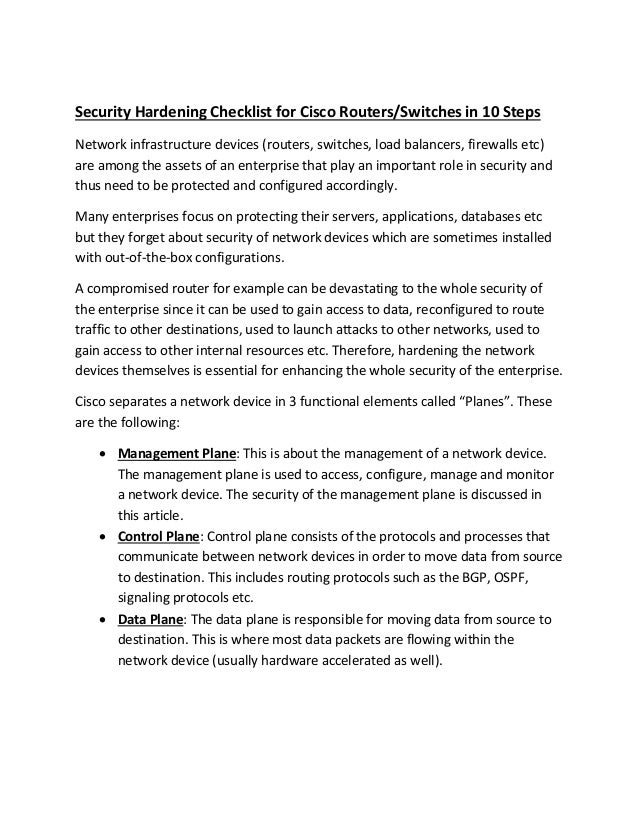 Cisco Router And Switch Security Hardening Guide