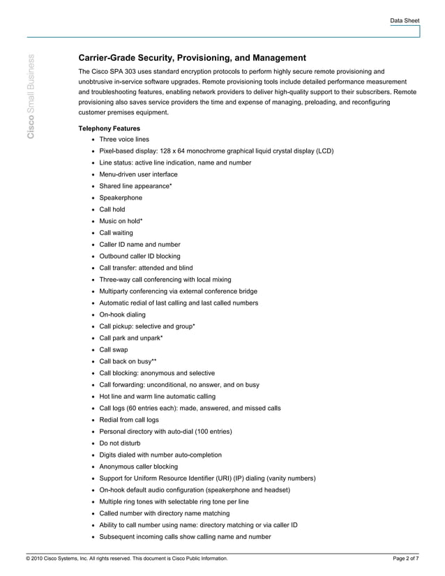 Cisco spa303 data sheet | PDF