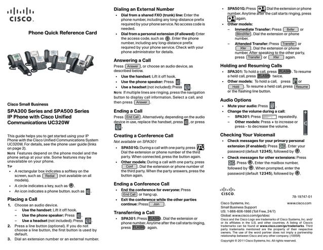 Cisco spa508 quick reference card | PPT