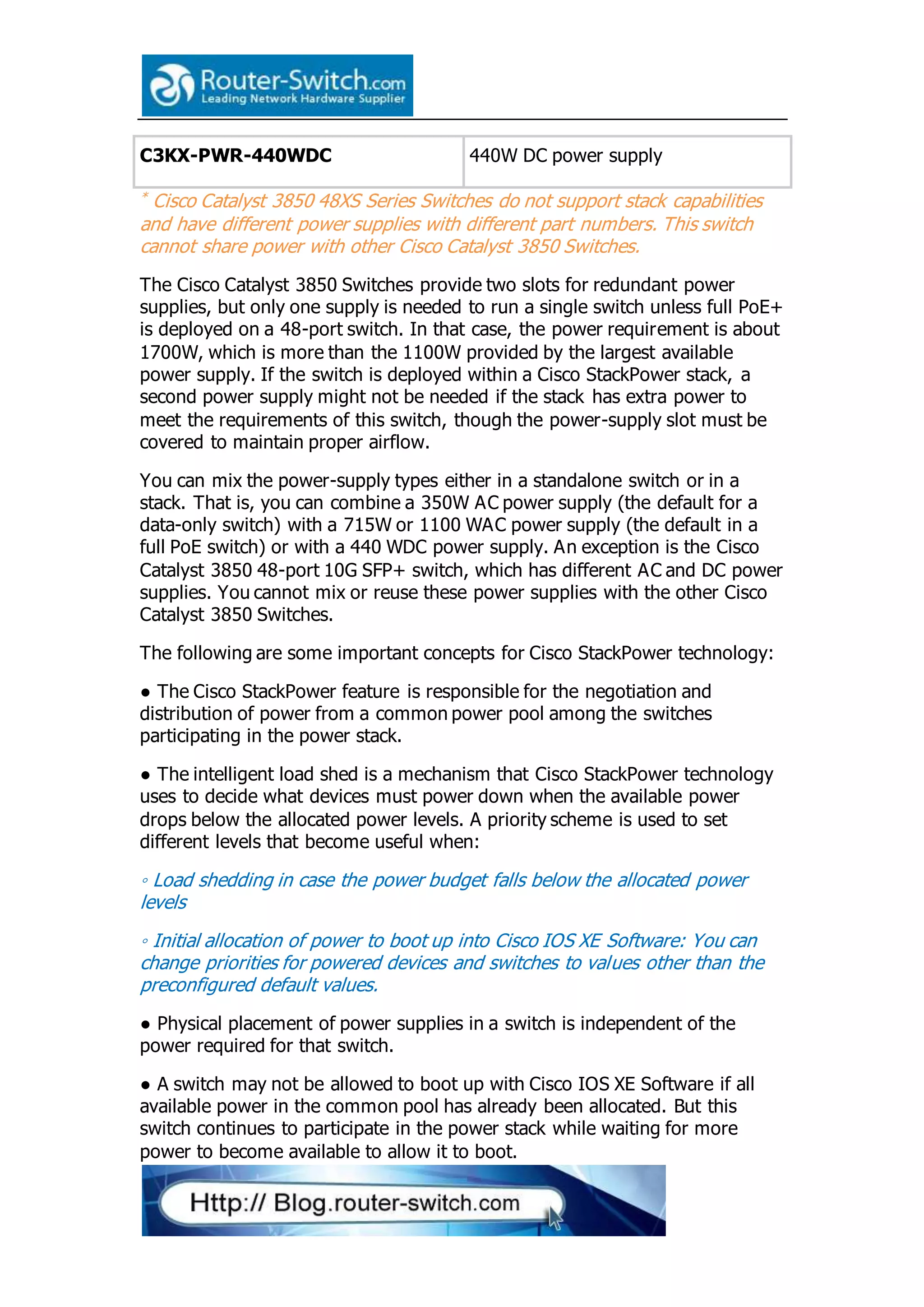 Cisco stack power technology for cisco catalyst 3850 switches | DOCX