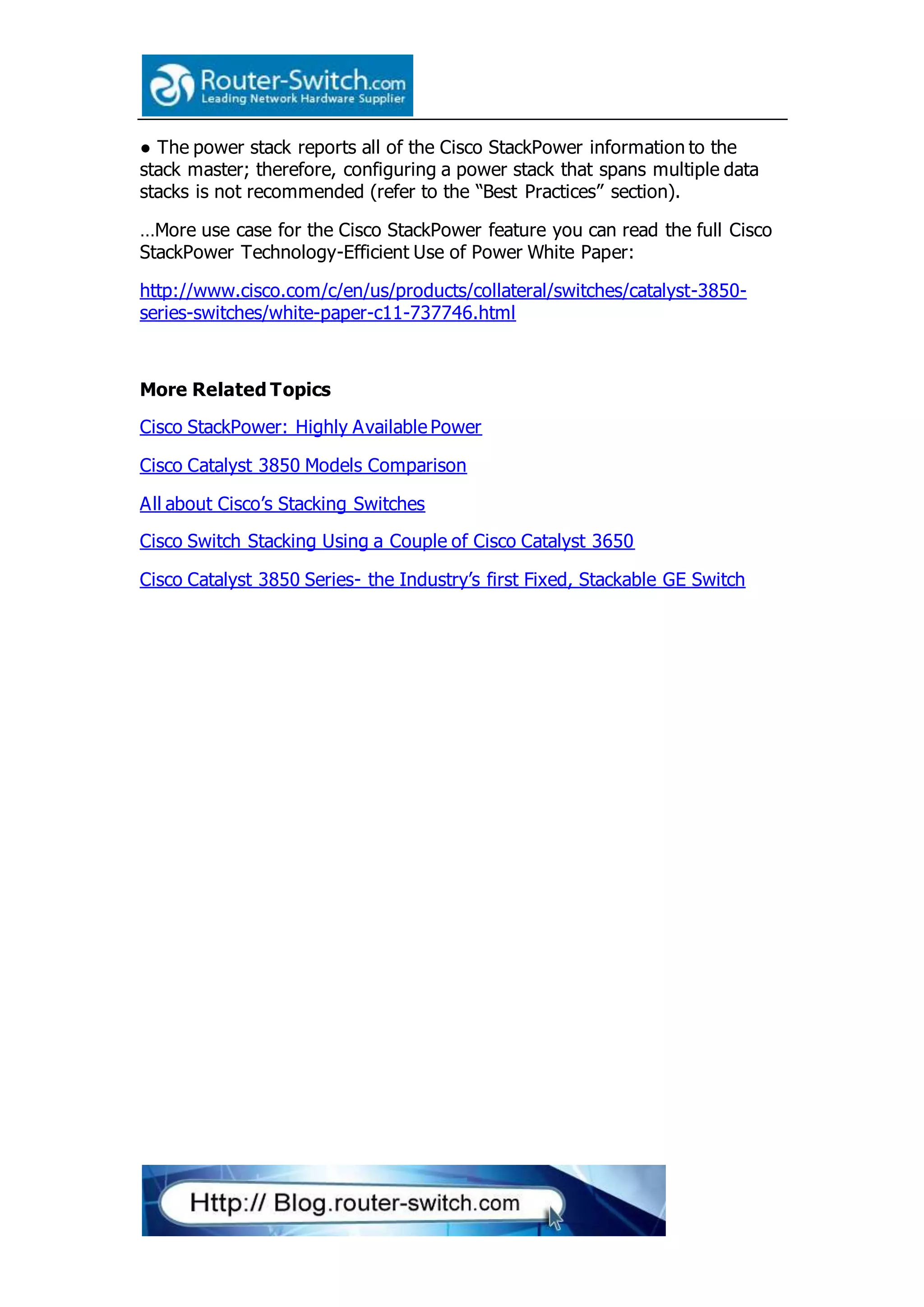 Cisco stack power technology for cisco catalyst 3850 switches | DOCX