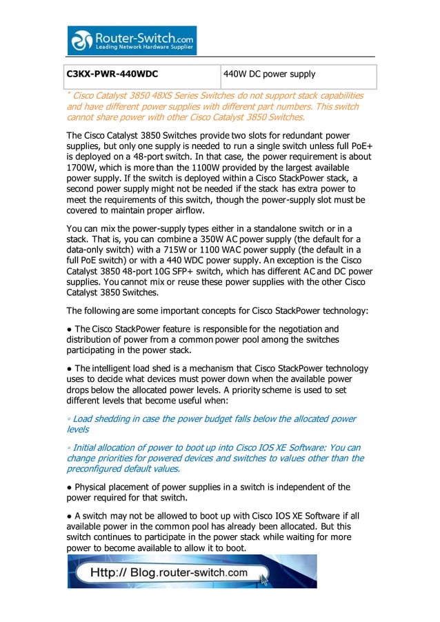 Cisco stack power technology for cisco catalyst 3850 switches | PDF
