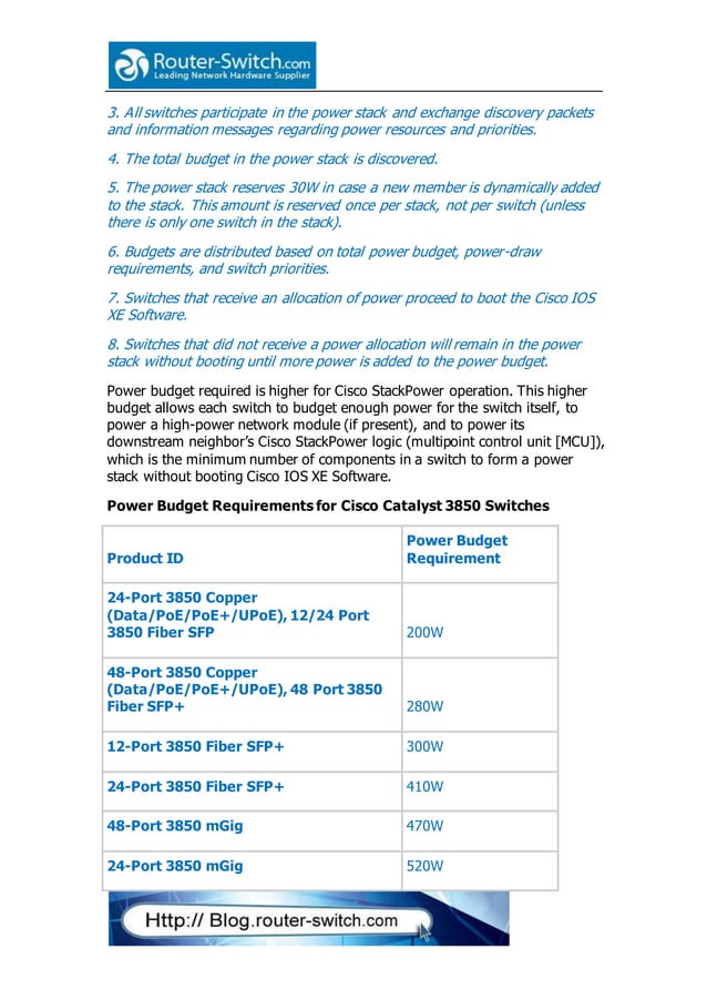 Cisco stack power technology for cisco catalyst 3850 switches | PDF