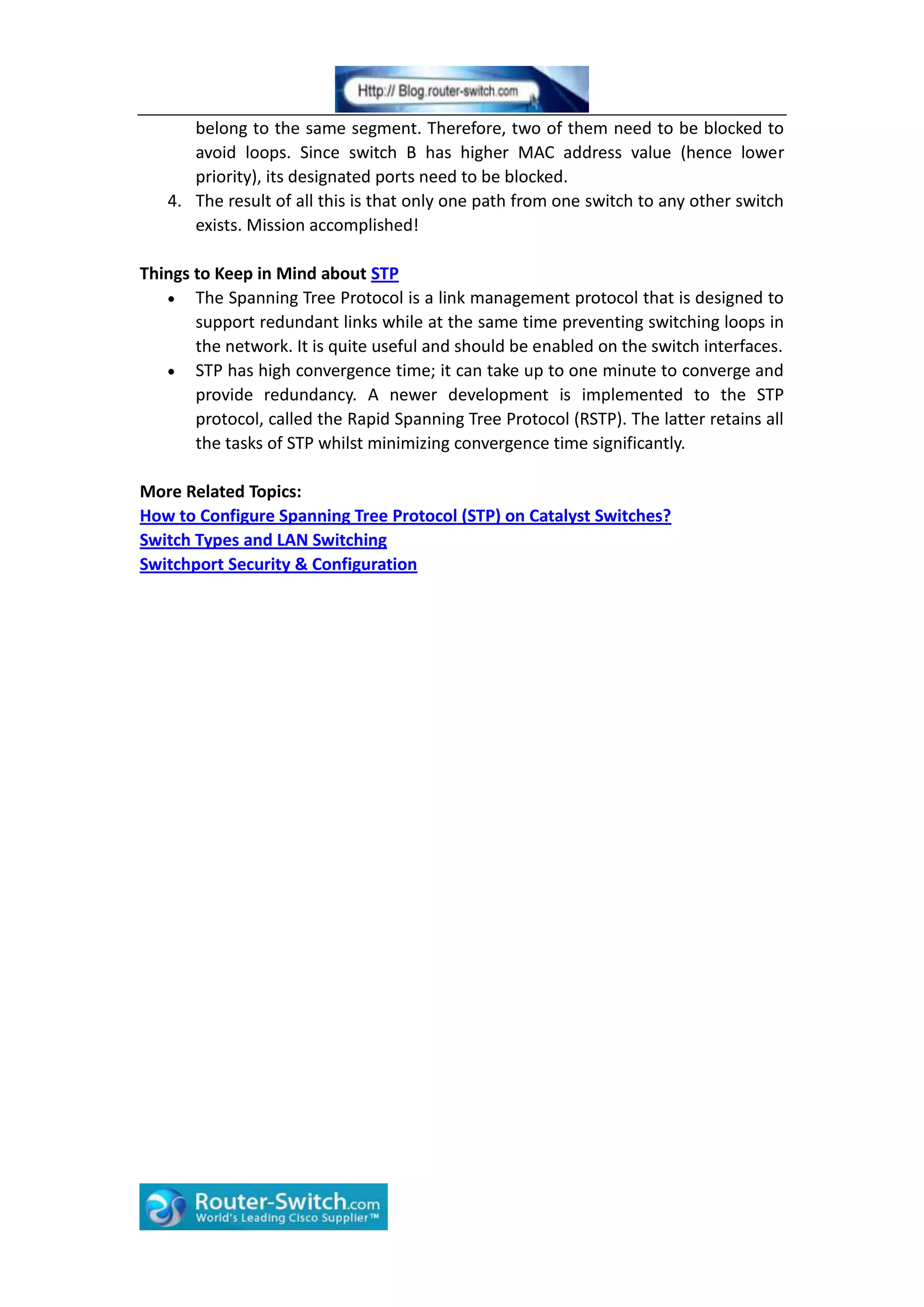 Cisco switching and spanning tree protocol (stp) basics | PDF