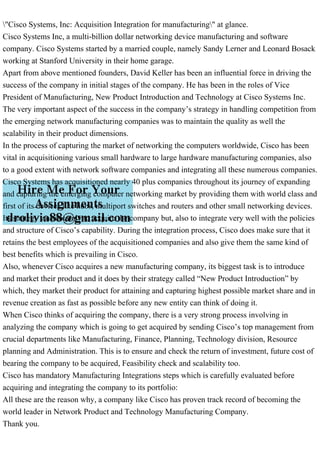 Cisco Systems, Inc Acquisition Integration for manufacturing at.pdf