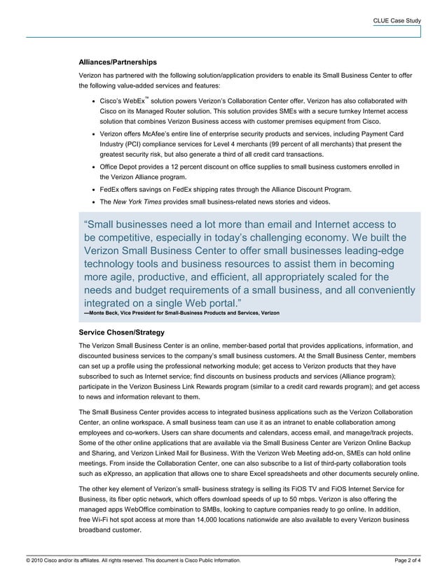 Verizon: Small Business Center - Connected Life Experiences at Work | PDF