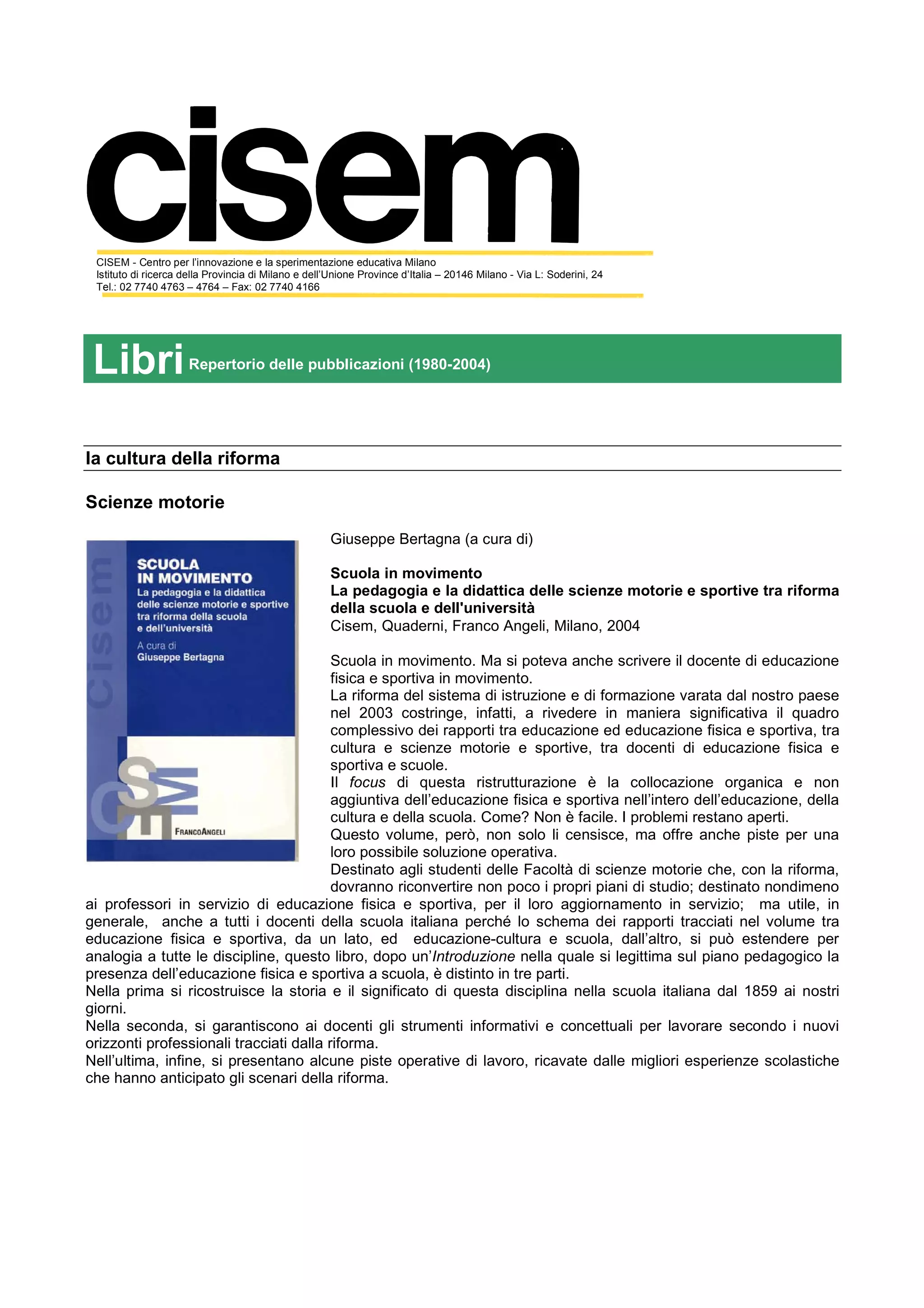 Cisem elenco delle pubblicazioni 1980-2004 | PDF