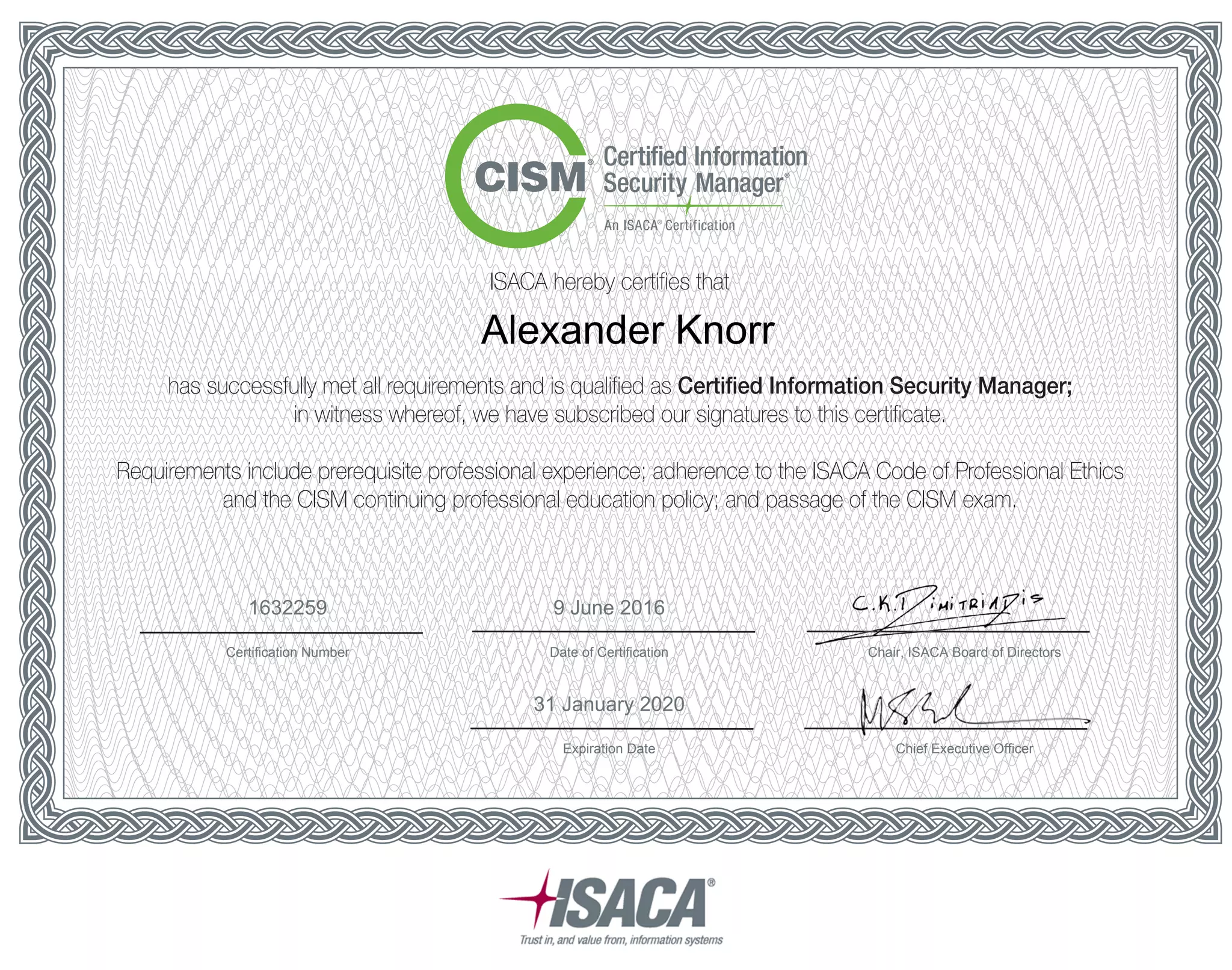 Cism certificate | PDF
