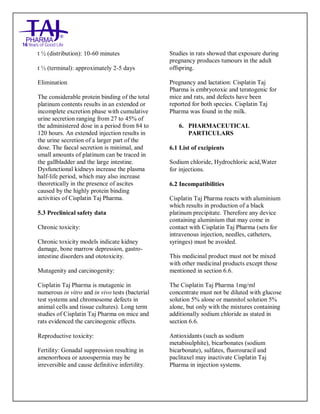 Cisplatin for Injection Taj Pharma SmPC | PDF