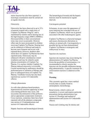 Cisplatin for Injection Taj Pharma SmPC | PDF