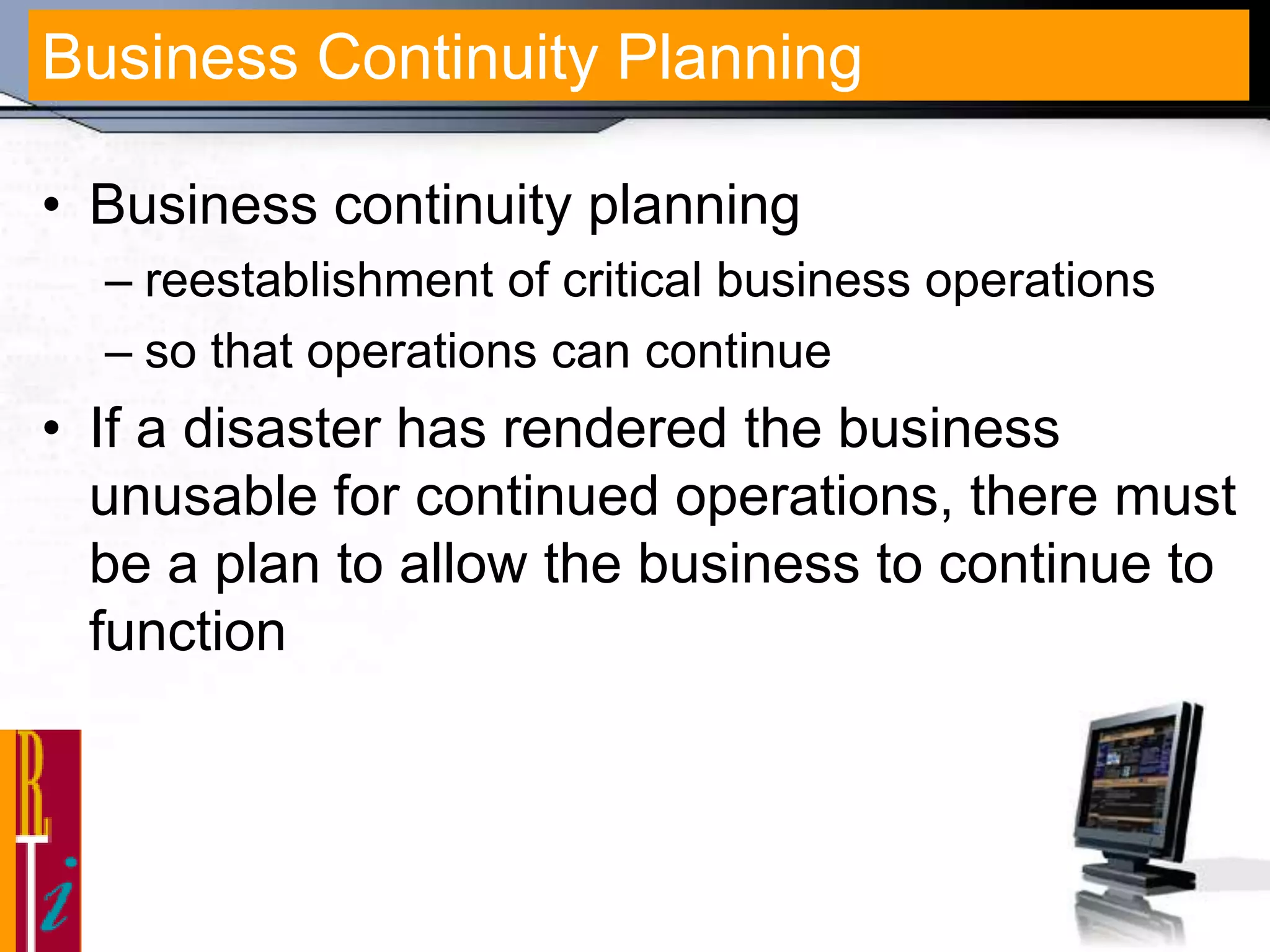 IT Business Continuity Planning 2004 | PPT