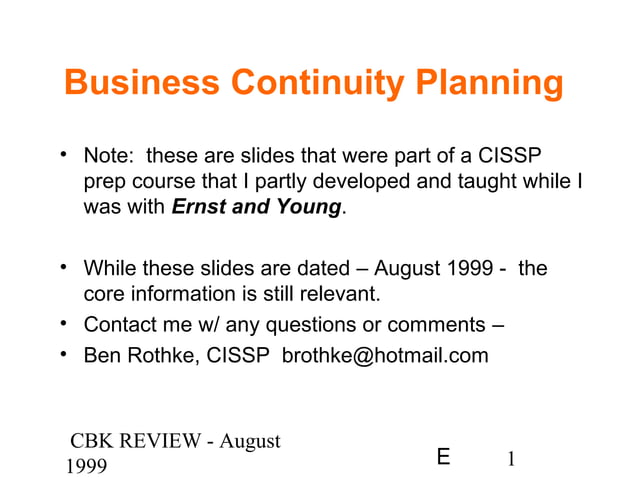 Cissp business continuity planning | PPT | Business | Business and Finance