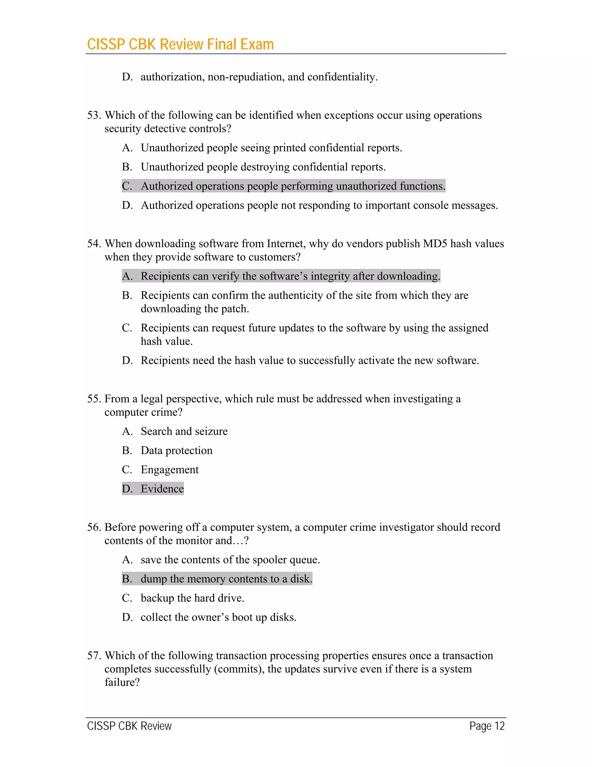 Cissp cbk final_exam-answers_v5.5 | PDF