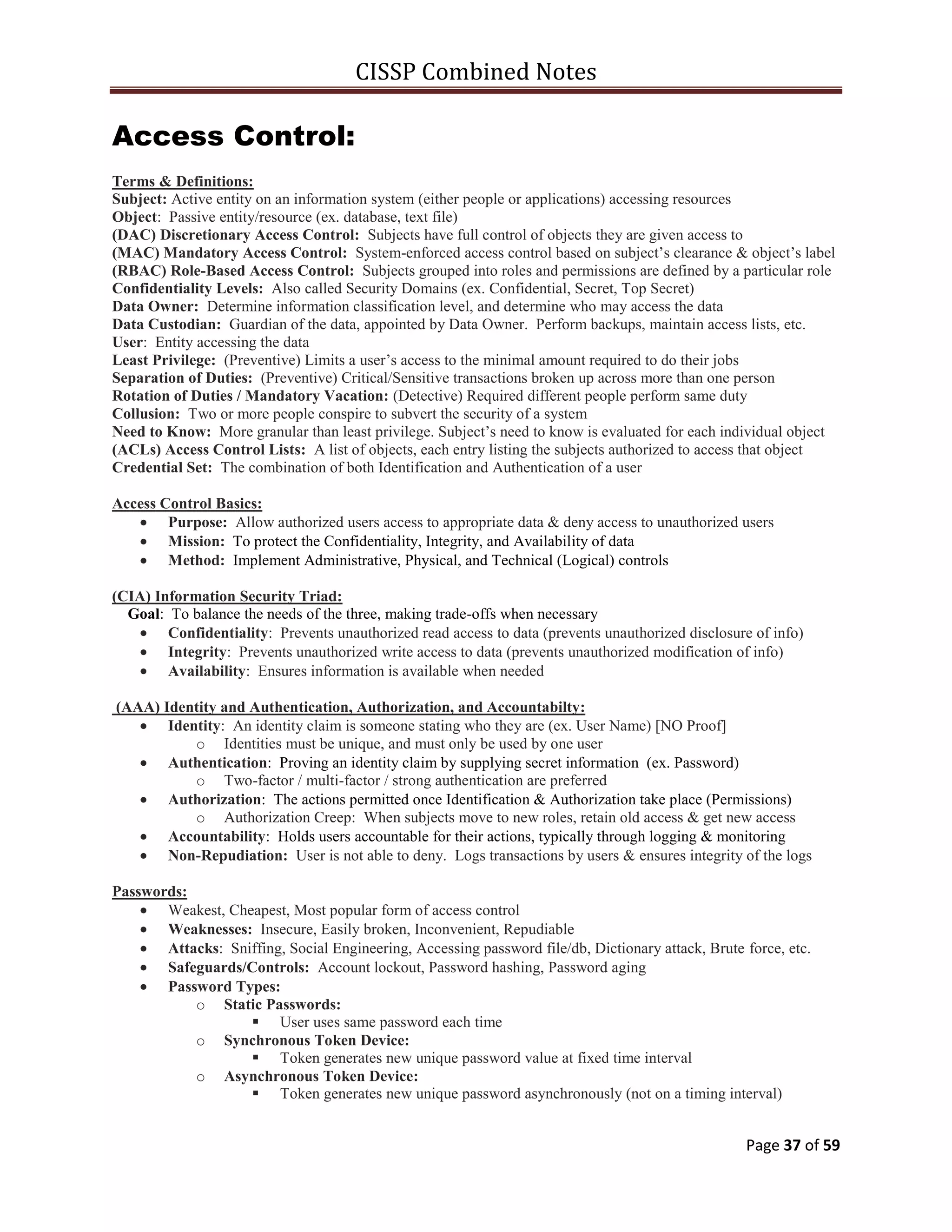 Cissp combined notes | PDF