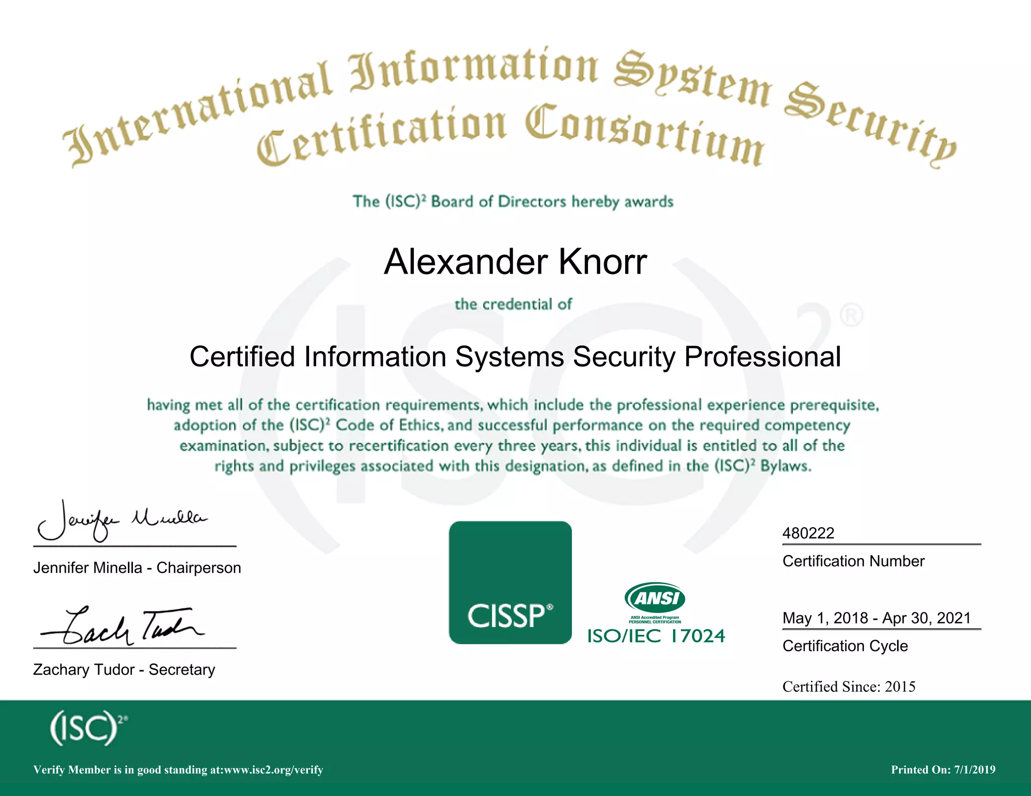 Cissp digital certificate Certified Information Systems Security ...