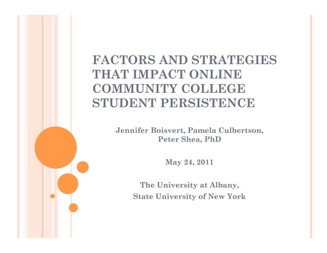 Factors & Strategies that impact online CC student persistence, | PPT