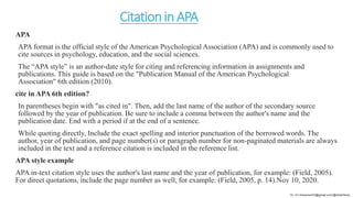 Citation in Research/References/APA 7th | PPTX
