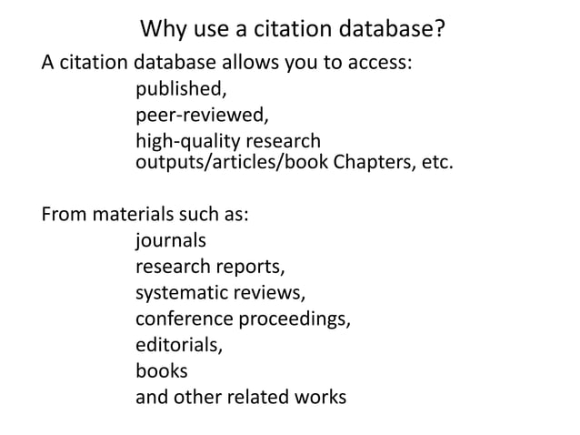 Citation Database | PPTX | Databases | Computer Software and Applications