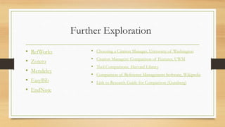 Citation Management Software Sampler | PPT