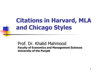 Citations in Harvard, MLA and Chicago styles | PPT